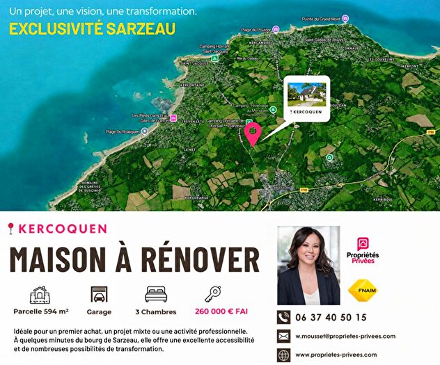 Sarzeau, Saint-Jacques, Le Roaliguen : Maison 5 pièces à vendre