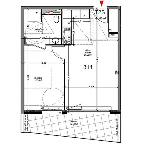 Appartement à louer - Agde, La Ville - 2 pièces - 1 chambre