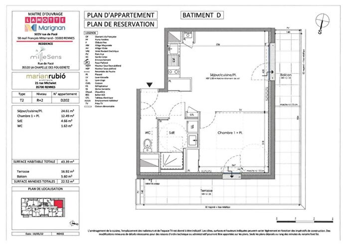 Appartement à louer - La Chapelle-des-Fougeretz - 2 pièces - 1 chambre
