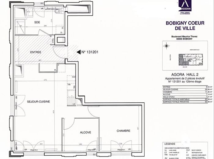 Appartement à louer - Bobigny, Centre-ville - 3 pièces - 2 chambres