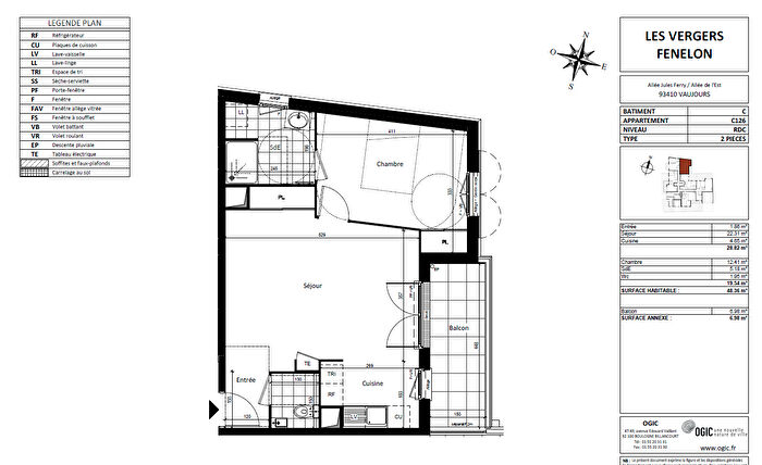 Appartement à louer - Vaujours - 2 pièces - 2 chambres