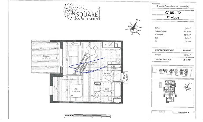 Appartement à louer - Amiens, Saint-Anne, Fb Noyon - 2 pièces - 1 chambre