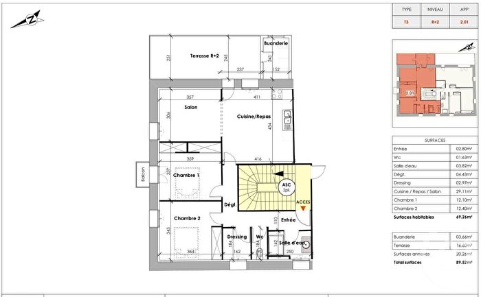 Appartement à vendre - Clermont-lHérault - 3 pièces - 2 chambres