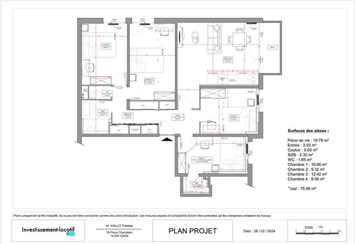 Appartement à louer - Caen, Pierre Heuzé - 5 pièces - 4 chambres