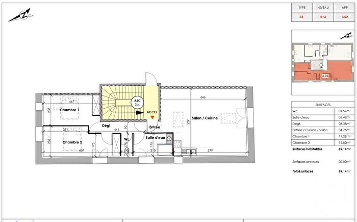 Appartement à vendre - Clermont-lHérault - 3 pièces - 3 chambres
