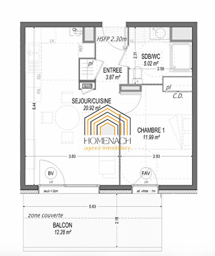 Appartement à vendre - Corbelin - 2 pièces - 1 chambre