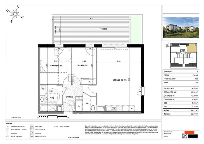 Appartement à vendre - Sciez - 3 pièces - 2 chambres