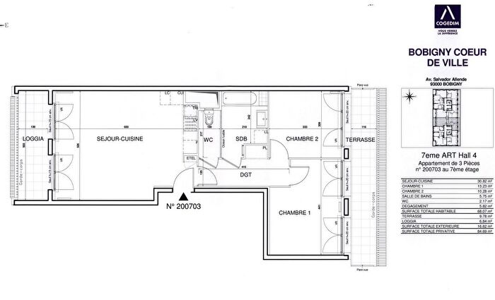 Appartement à louer - Bobigny, Centre-ville - 3 pièces - 2 chambres