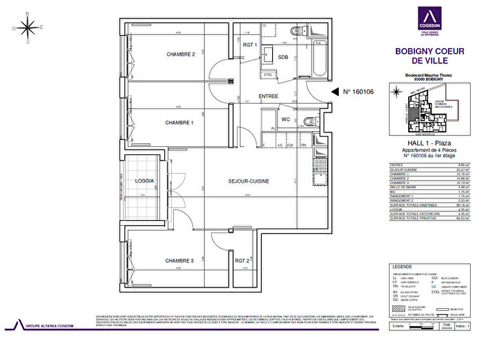 Appartement à louer - Bobigny, Centre-ville - 4 pièces - 3 chambres