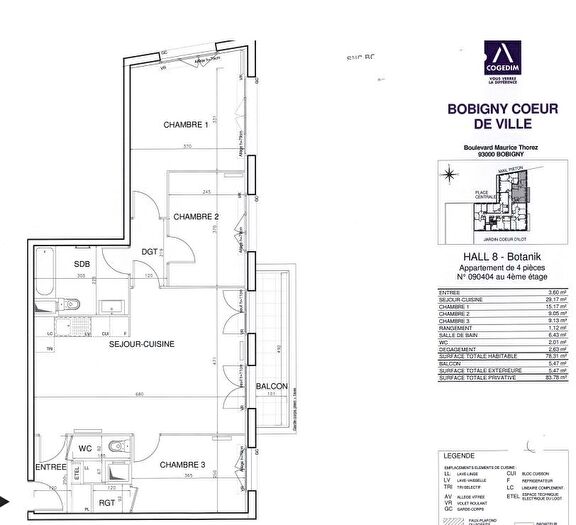Appartement à louer - Bobigny, Centre-ville - 4 pièces - 3 chambres