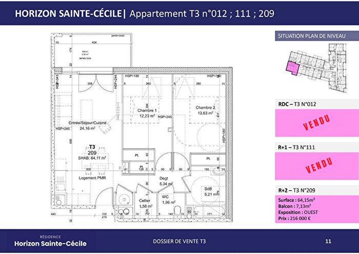 Appartement à vendre - Albi, La Madeleine - 3 pièces - 2 chambres