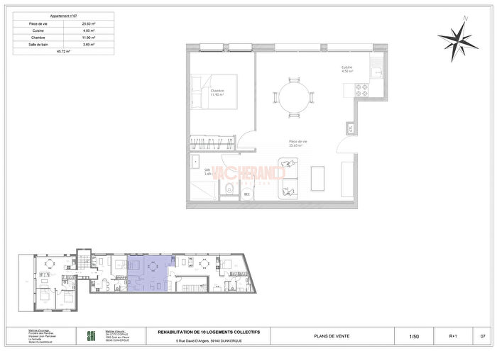 Appartement à vendre - Dunkerque - 2 pièces - 1 chambre