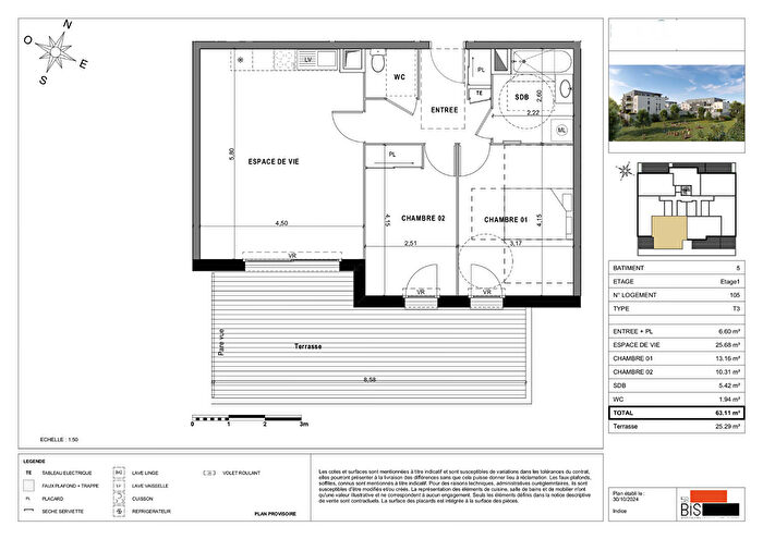Appartement à vendre - Sciez - 3 pièces - 2 chambres