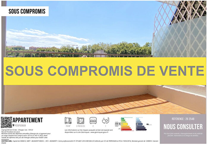 Appartement à vendre - Perpignan, Les Platanes - 3 pièces - 2 chambres