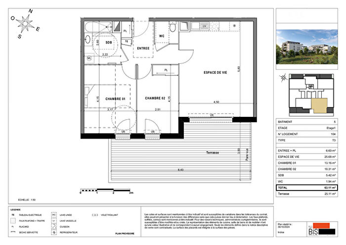 Appartement à vendre - Sciez - 3 pièces - 2 chambres