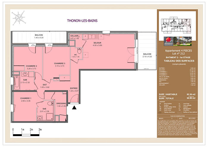 Appartement à vendre - Thonon-les-Bains, Est - 4 pièces - 3 chambres