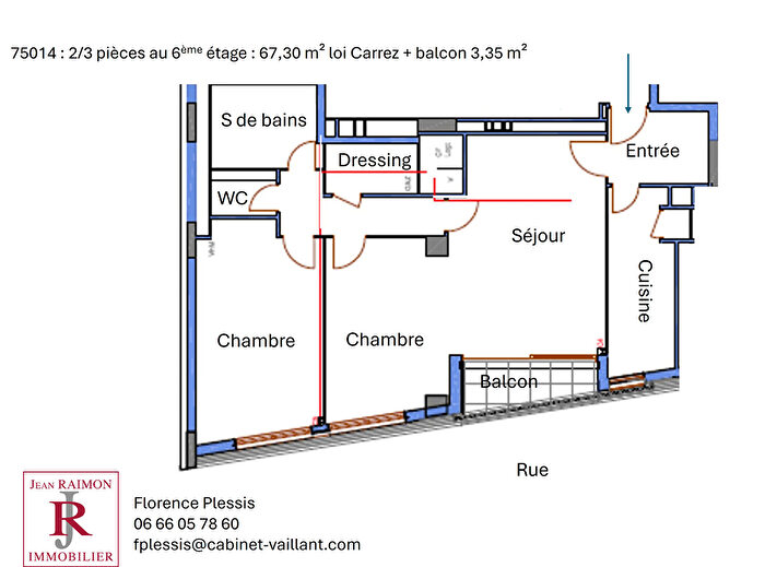 Appartement à vendre - Paris e , Jean Moulin, Porte dOrléans - 3 pièces - 2 chambres