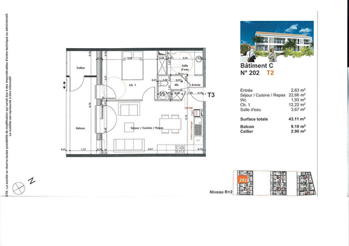 Appartement à vendre - Saujon - 2 pièces - 1 chambre