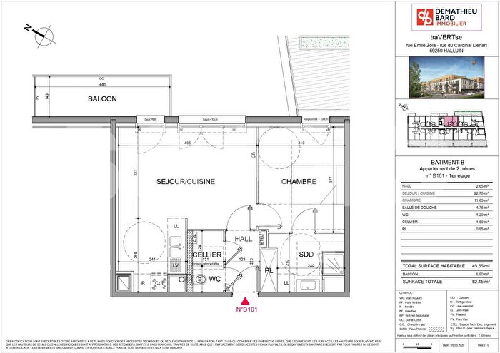 Appartement à louer - Halluin, Centre-ville - 2 pièces - 1 chambre