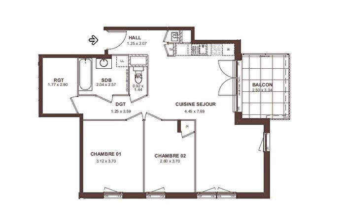 Appartement à vendre - Neydens - 3 pièces - 2 chambres